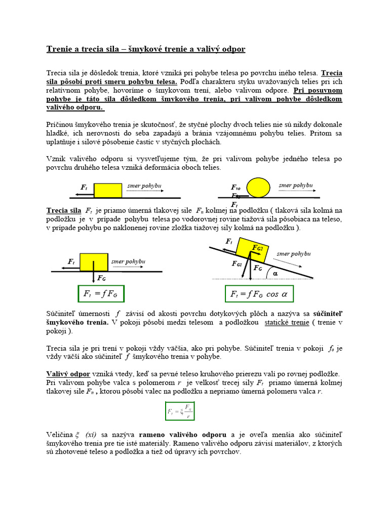 trenie a trecia sila poznamky | PDF