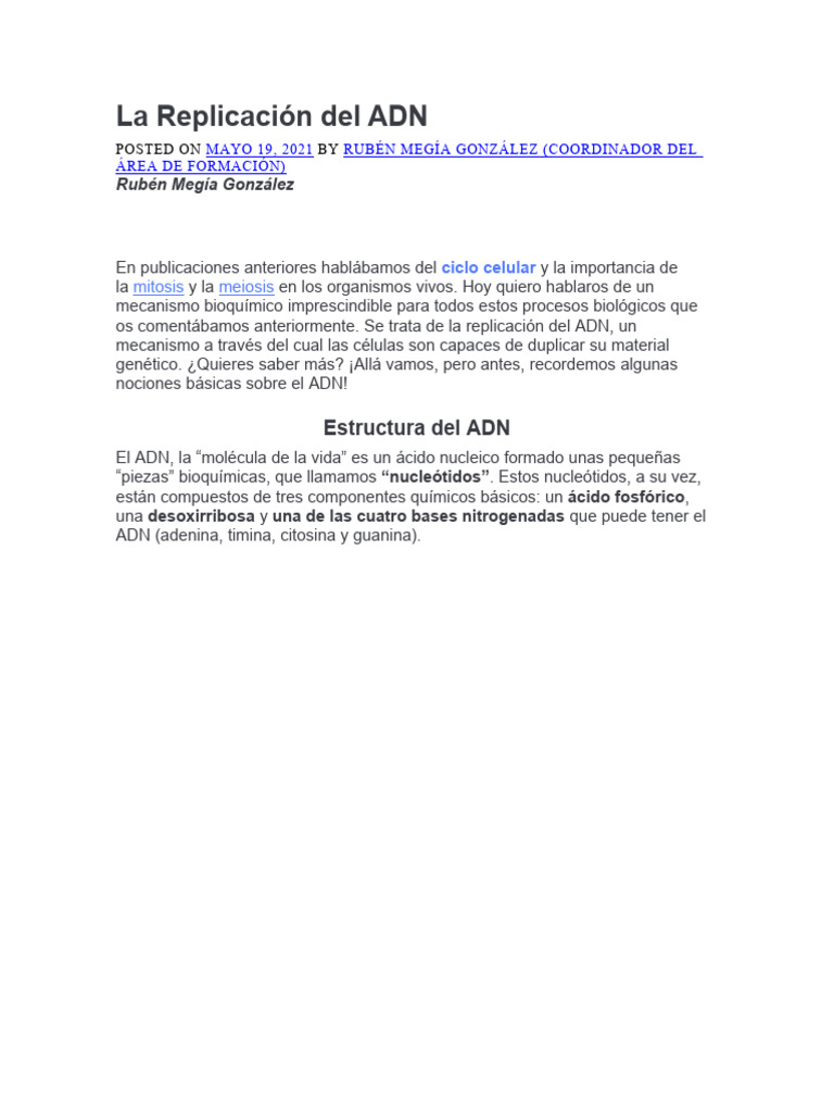 La Replicación Del ADN M | PDF | Replicación De Adn | Adn