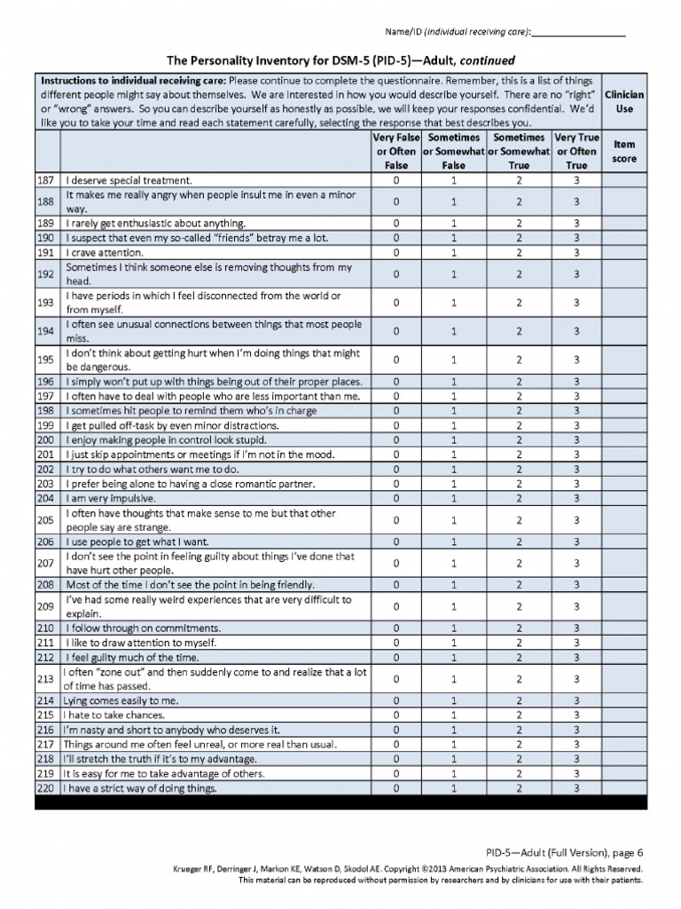 Personality Inventory For DSM - 5 (PID-5) ADULT - Page - 6 | PDF