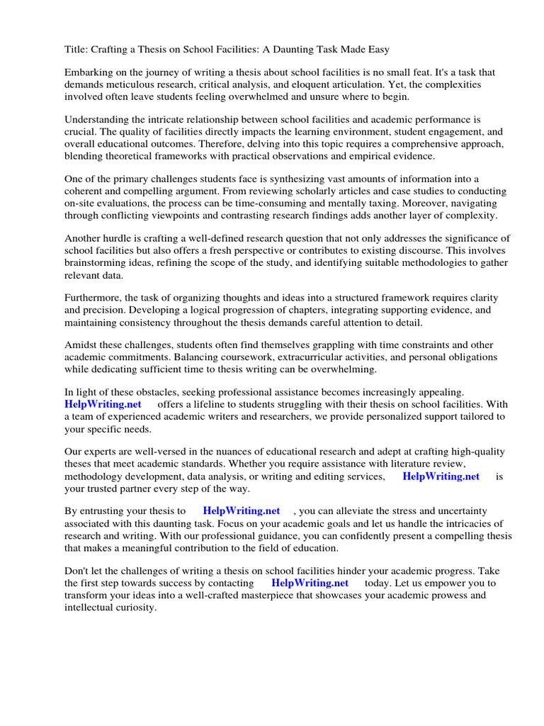 Sample Thesis About School Facilities | PDF | Thesis | Methodology Sample Thesis About School Facilities | PDF | Thesis | Methodology
