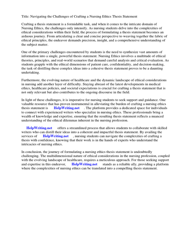 Crafting Nursing Ethics Thesis | PDF | Nursing | Autonomy