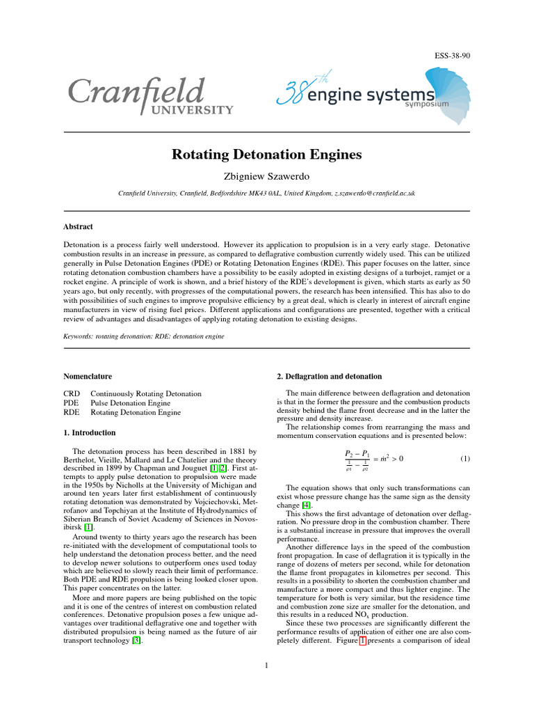 Rotating Detonation Engines: Zbigniew Szawerdo | Download Free PDF | Rocket Engine | Engines