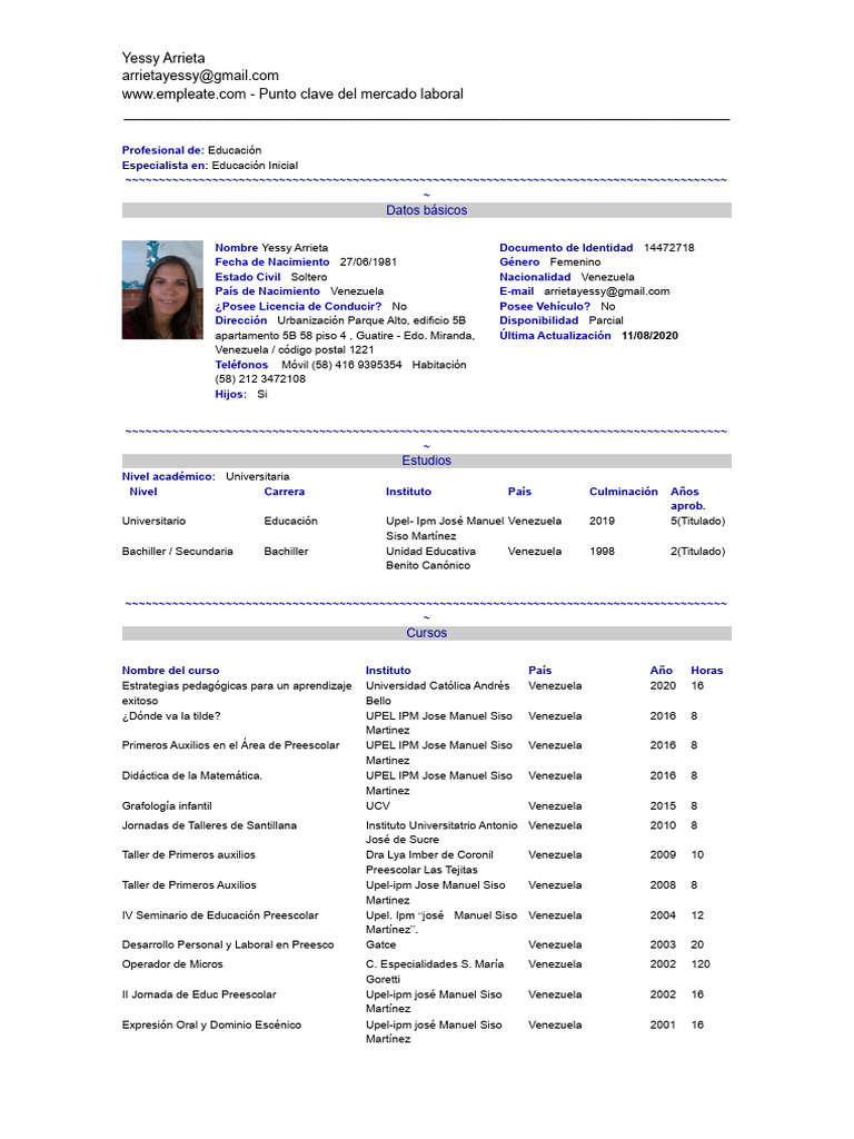 Curriculum Yessy Arrieta 18-08-2020 | PDF