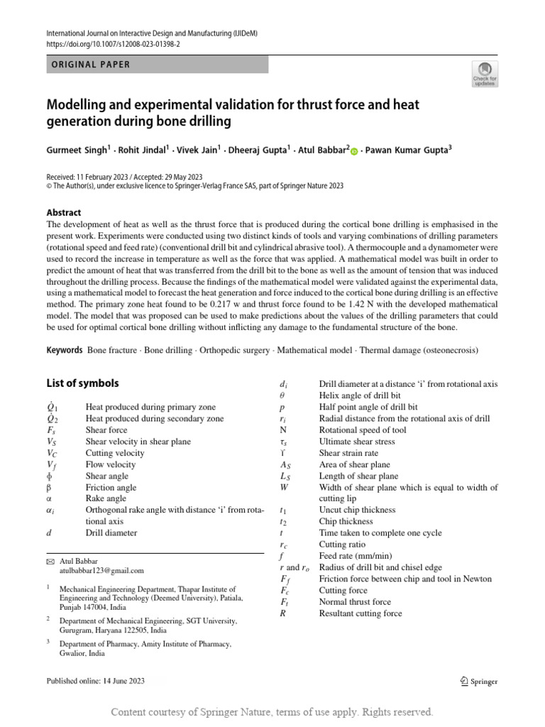 Modelling And Experimental Validation For Thrust F Pdf