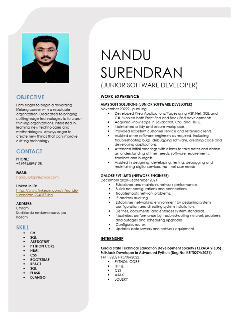 CV For Nandu | PDF | Computer Network | World Wide Web CV For Nandu | PDF | Computer Network | World Wide Web