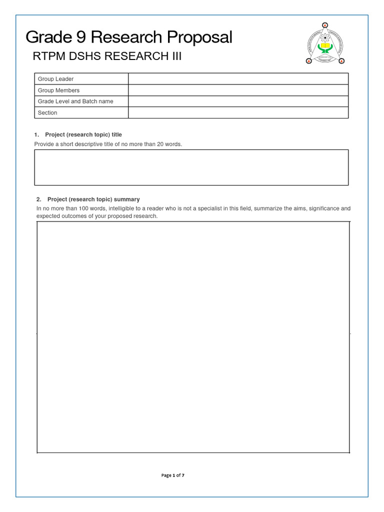 Grade 9 Research Proposal Template | PDF