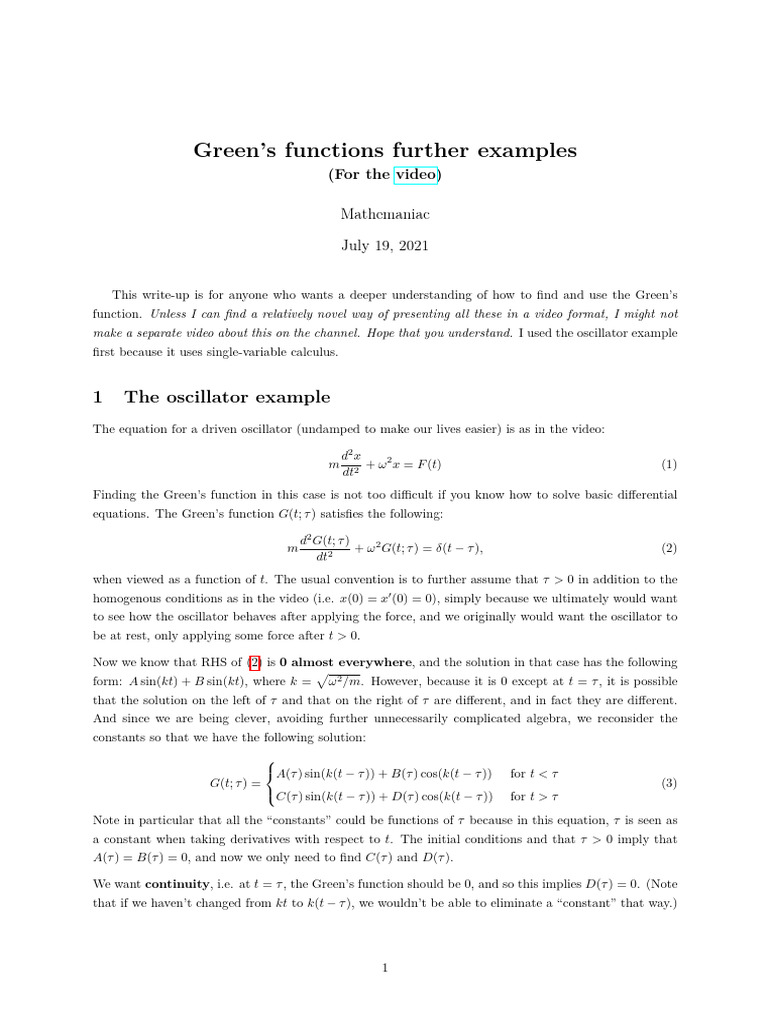 Green's Functions Further Examples | PDF | Green's Function | Oscillation