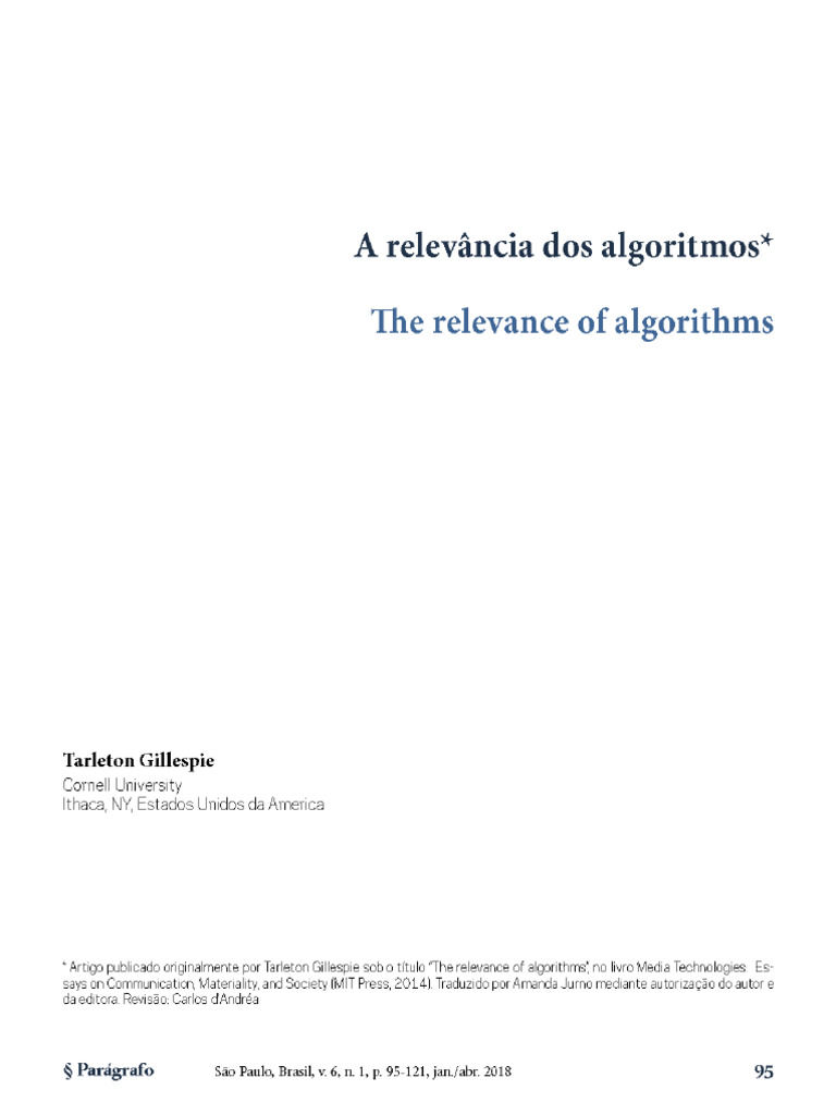 Gillespie - A Relevância Dos Algoritmos | PDF