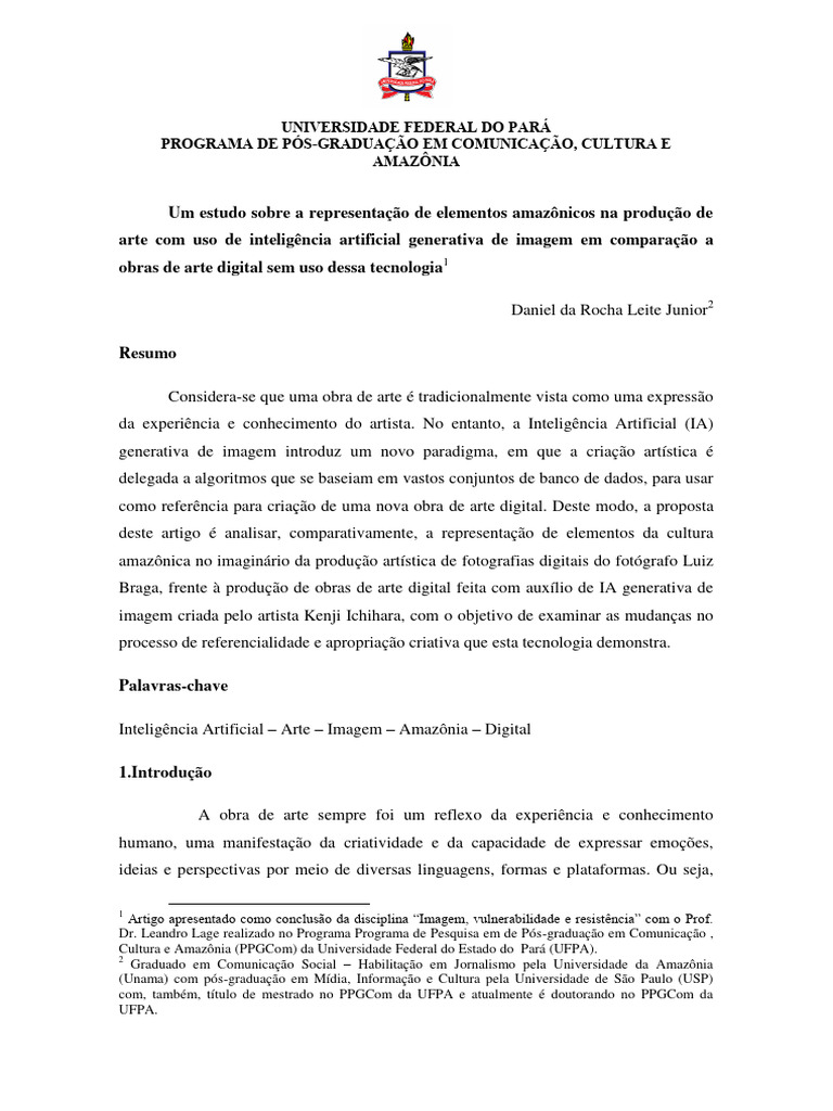 Artigo Final Da Disciplina Imagens, Vulnerabilidade e Resistências-PPGCOM-UFPA-Daniel Leite JR ...