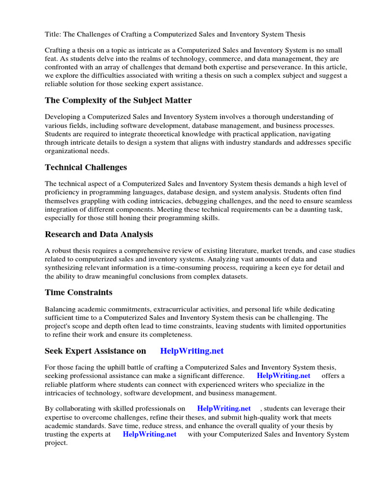 Computerized Sales System Thesis Challenges | PDF | Inventory | Databases