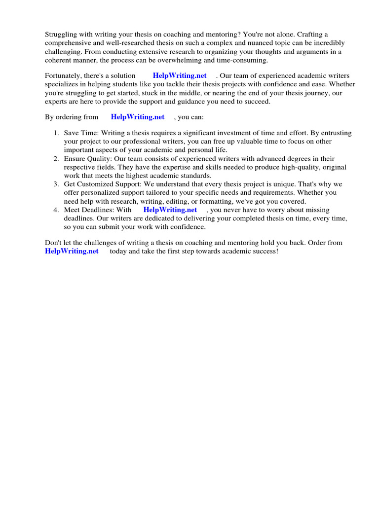 Thesis On Coaching and Mentoring | PDF | Mentorship | Learning