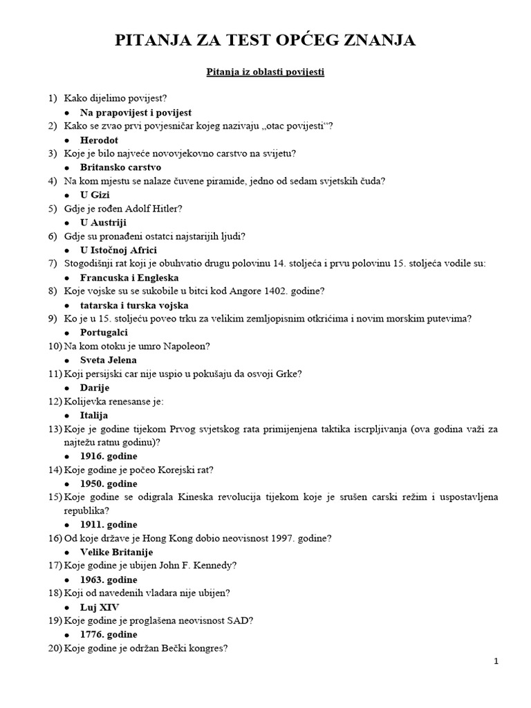 HR Pitanja Za Test Opsteg Znanja Web HR 1677241392 | PDF