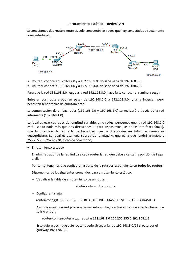 Ejercicio - Enrutamiento Estático | PDF | Enrutador (Computación) | Dirección IP