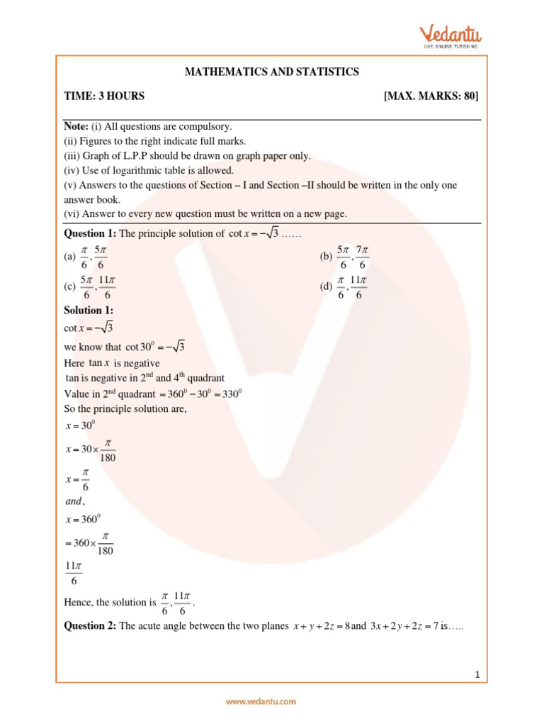 12th Maths Maharashtra Board Question Paper | PDF | Variance | Area