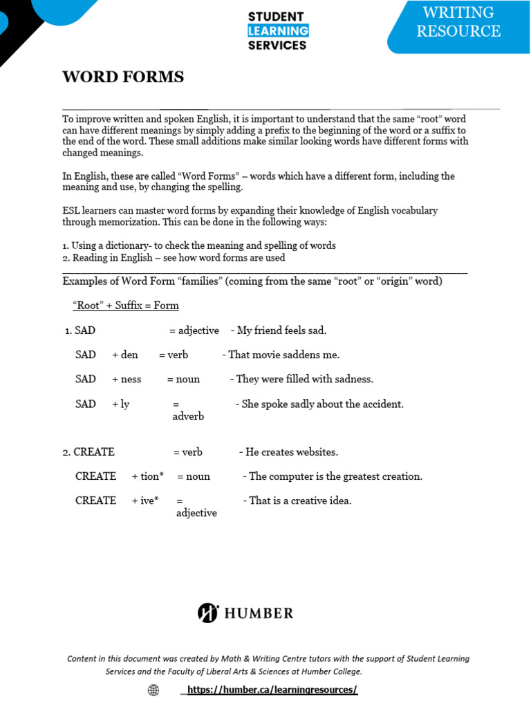 Word Forms | PDF | Verb | Adjective