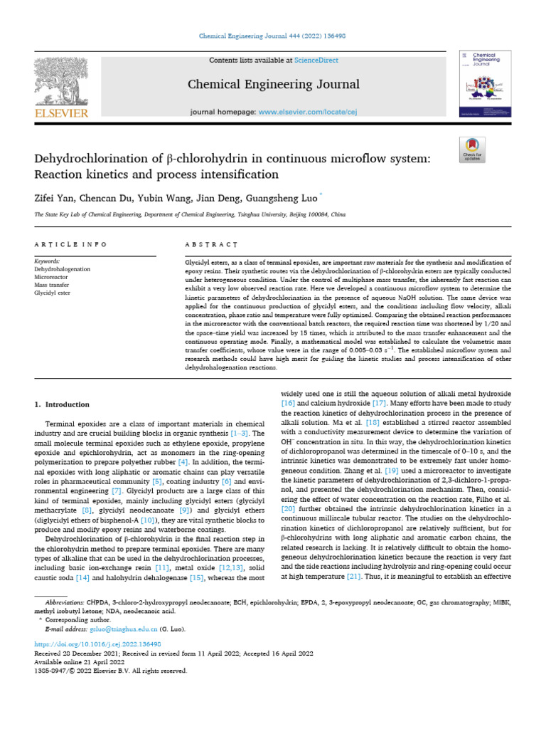 Kinetics of Dehydrochlorination in Microflow | PDF | Chemical Kinetics ...