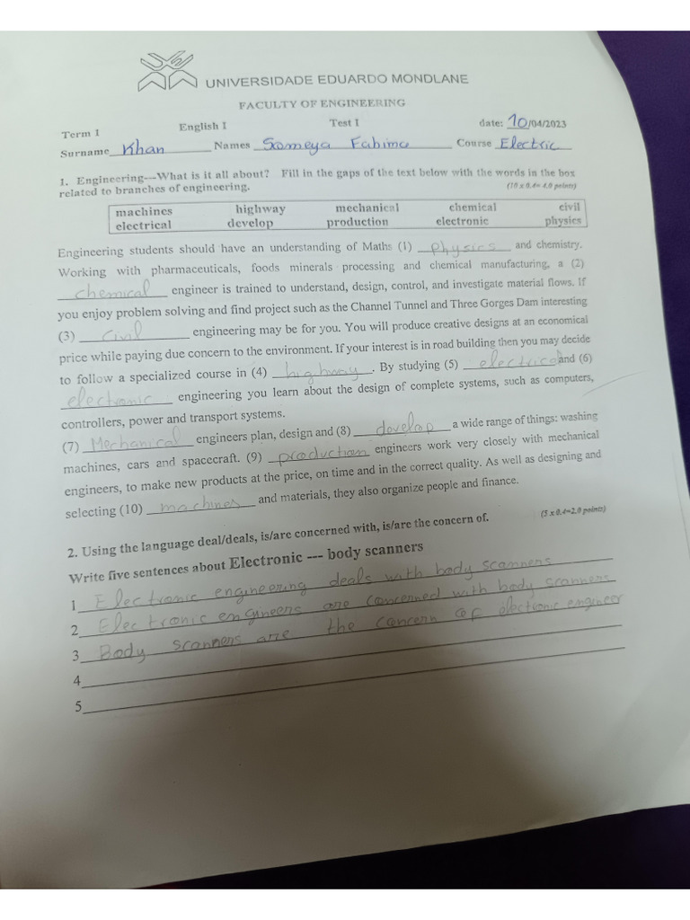 Test 1 - English | PDF