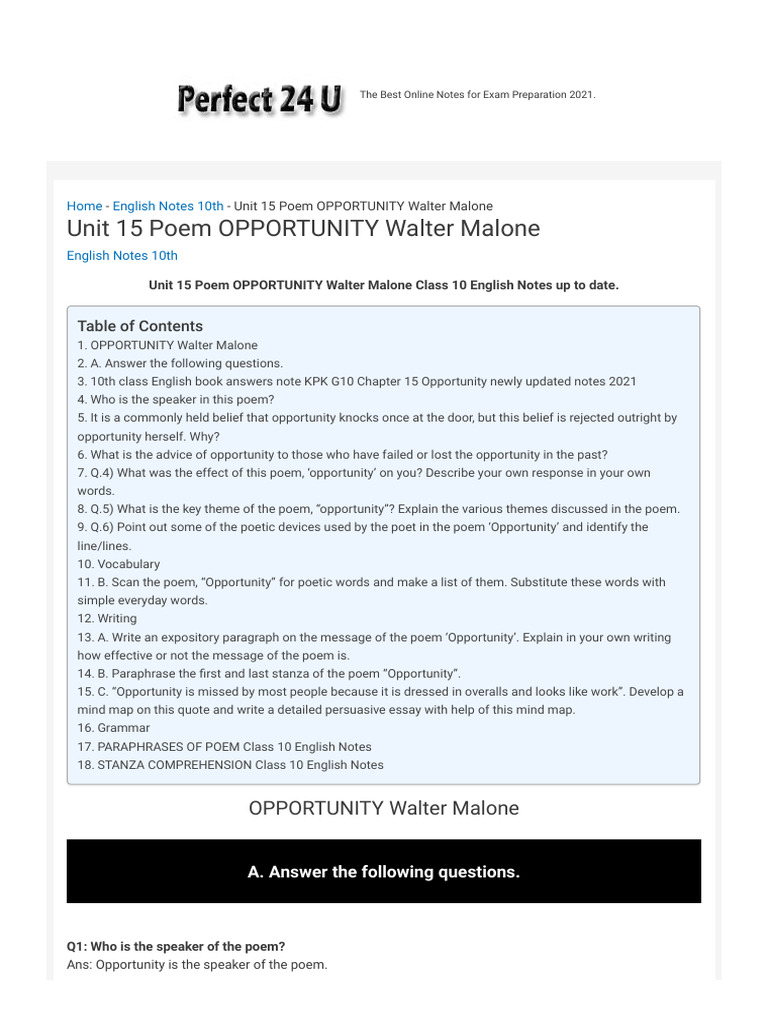 Unit 15 Poem Opportunity Walter Malone | PDF | Poetry | Hell