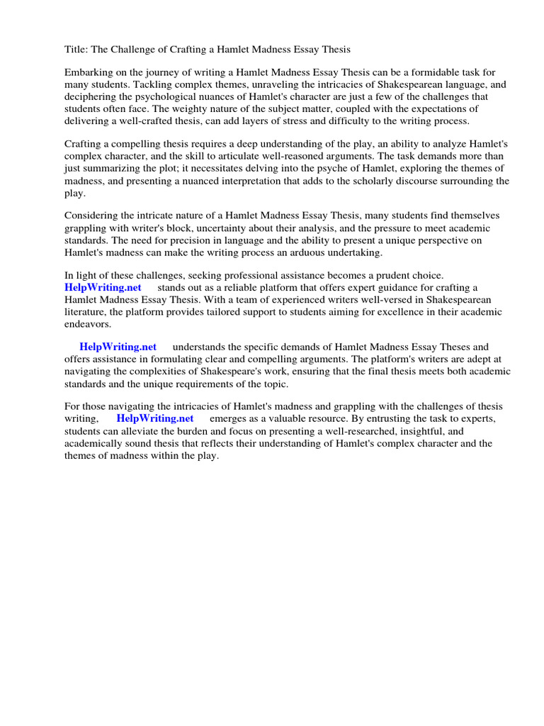 Hamlet Madness Essay Thesis | PDF | Hamlet