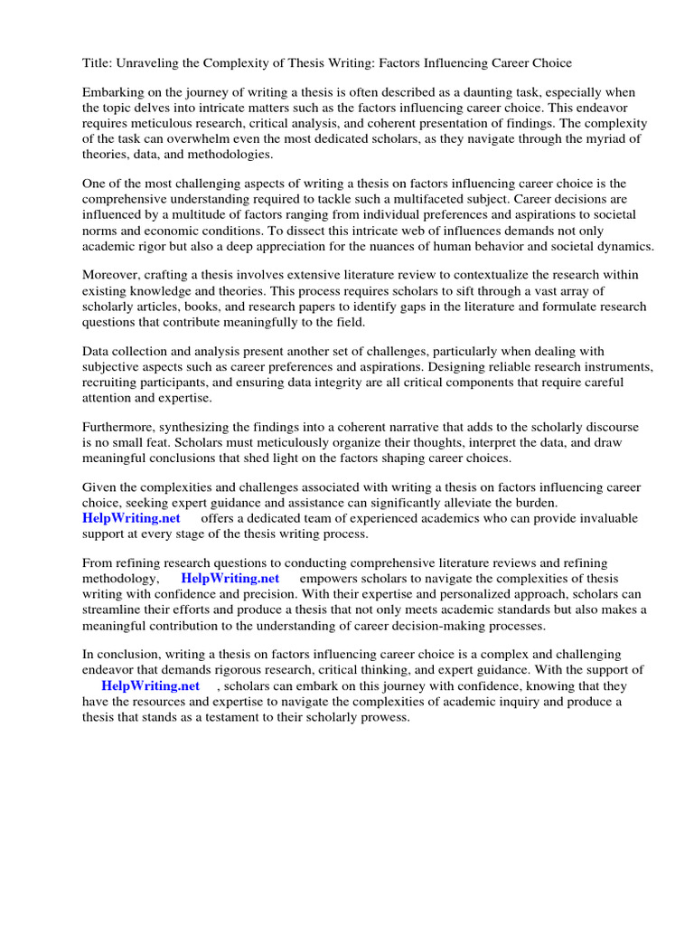 Thesis On Factors Influencing Career Choice | PDF | Expert | Survey ... Thesis On Factors Influencing Career Choice | PDF | Expert | Survey ...