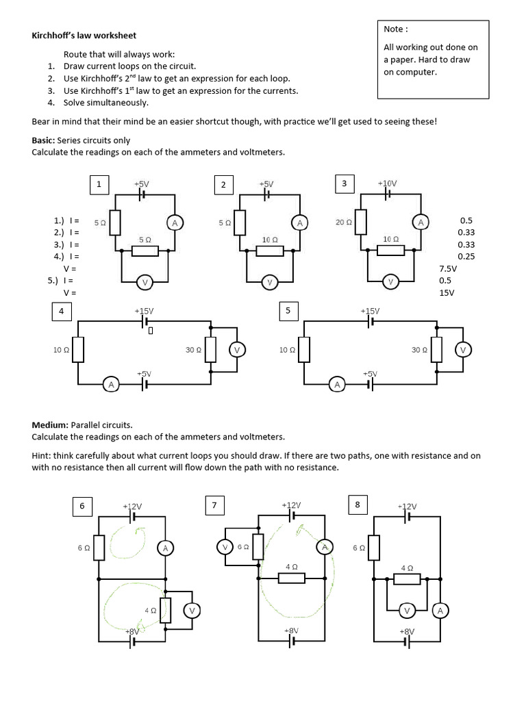 Kirchhoff's Law Circuit Worksheet | PDF | Electrical Network | Series And Parallel Circuits