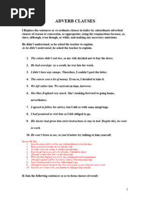 Adverb Clause Worksheets Pdf Adverbs Worksheets 15 Worksheets.com