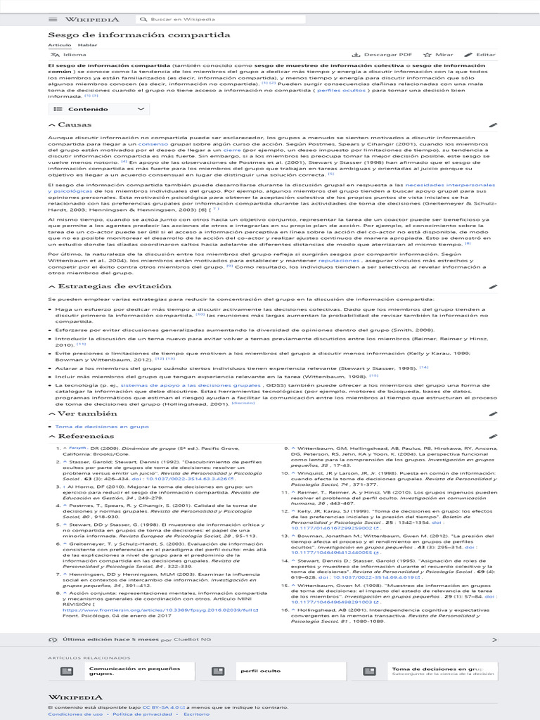 Sesgo de Información Compartida - Wikipedia | PDF | Psicología Social ...