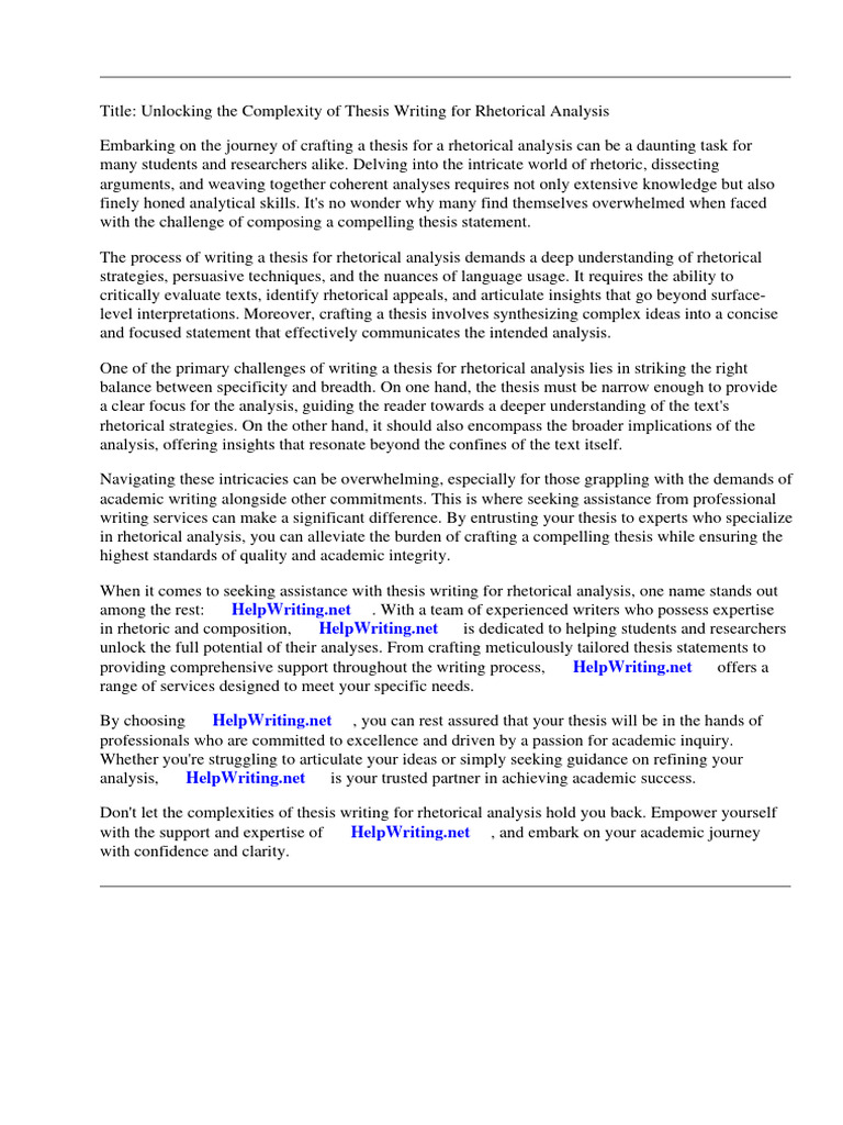 Thesis Examples For Rhetorical Analysis | Download Free PDF | Rhetoric ...