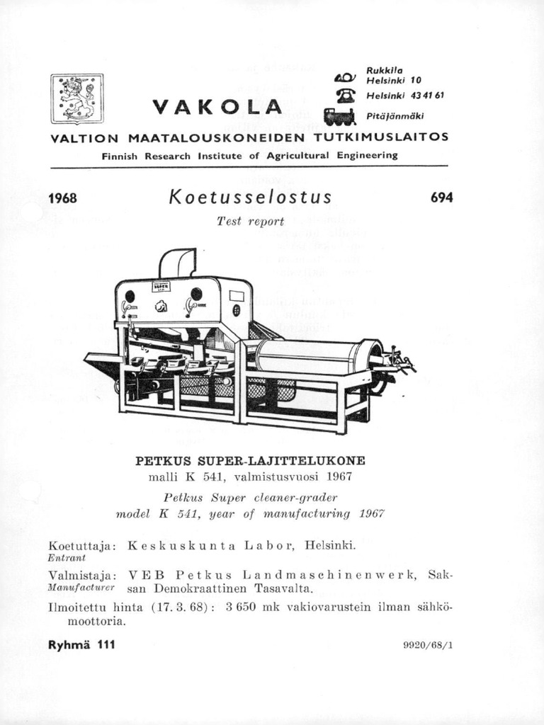 Petkus 541 Setings | PDF