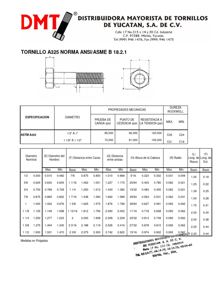 Ficha Tecnica Tornillo Astm A325 | PDF | Tecnología
