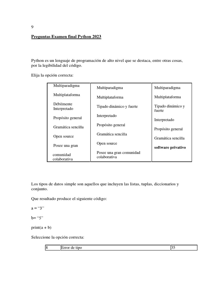 Programacion III - Preguntas Examen Final | PDF | Python (lenguaje de programación) | Objeto ...