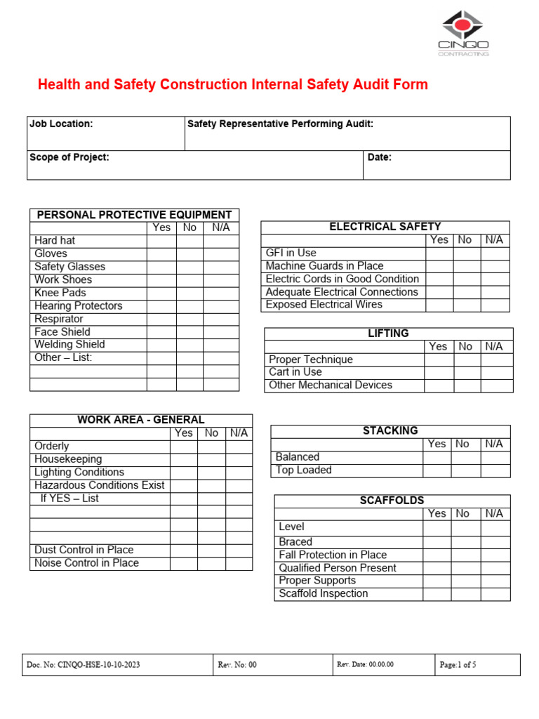 Health and Safety Internal Audit Form | PDF | Personal Protective ...