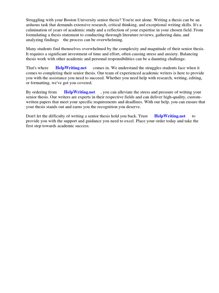 Boston University Senior Thesis | PDF | Thesis | Essays