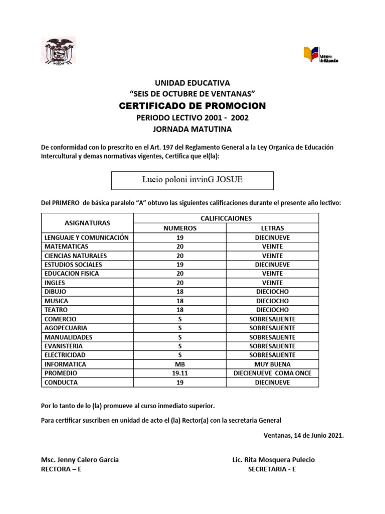 Certificados de Promoción 2001-2005 | PDF | Science