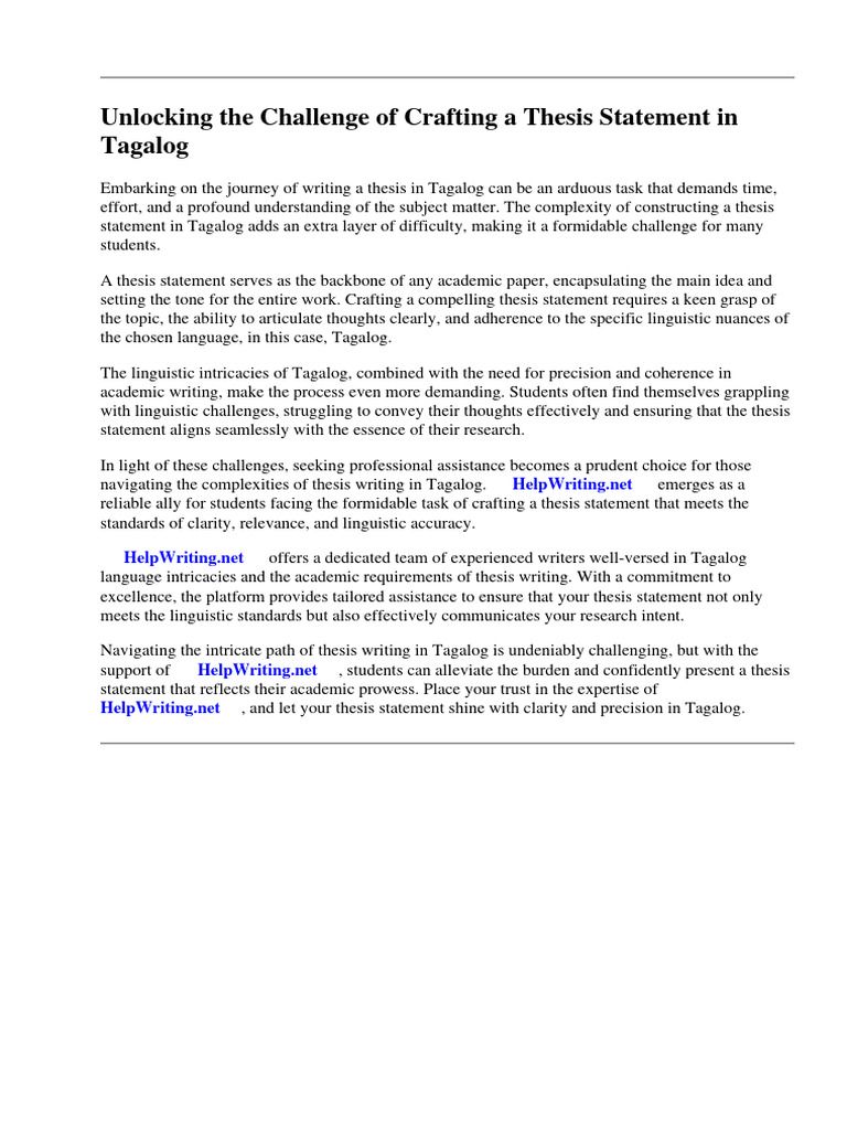 Tagalog NG Thesis Statement | PDF | Tagalog Language | Linguistics