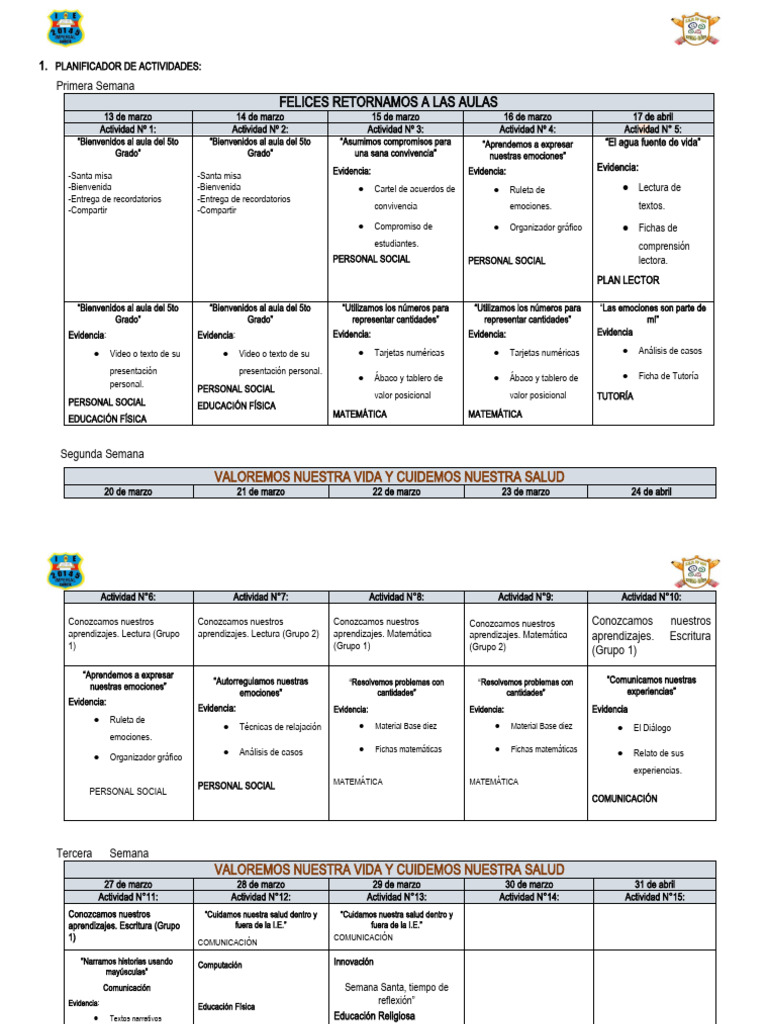 Planificador de Actividades | PDF