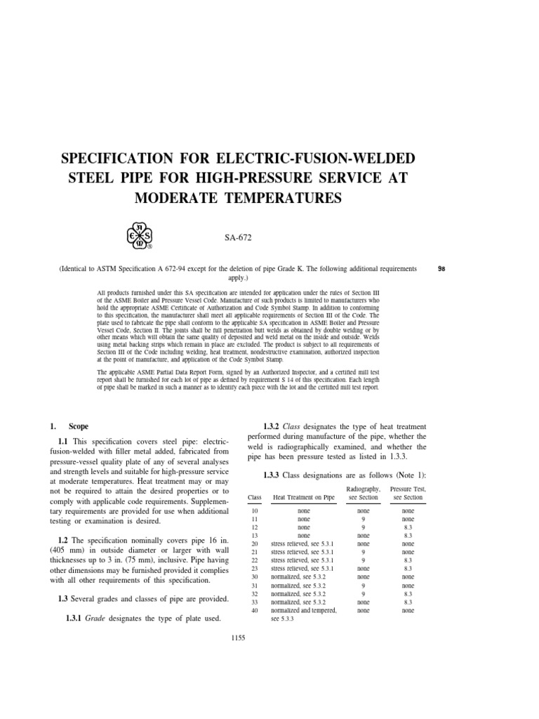 Asme2a Sa-672 | Download Free PDF | Pipe (Fluid Conveyance) | Construction