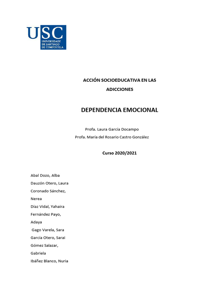 Informe Dependencia Emocional | PDF | La dependencia de sustancias | La violencia contra las mujeres