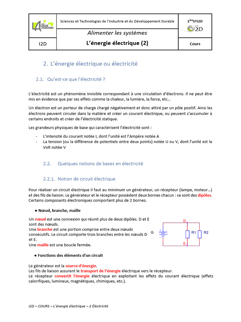Notions de base en électricité et circuits | PDF | Courant électrique ...