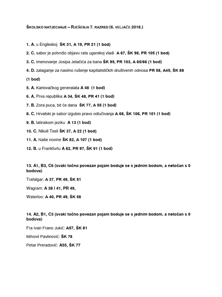 Skolsko - 7 Razred - Rjesenja | PDF