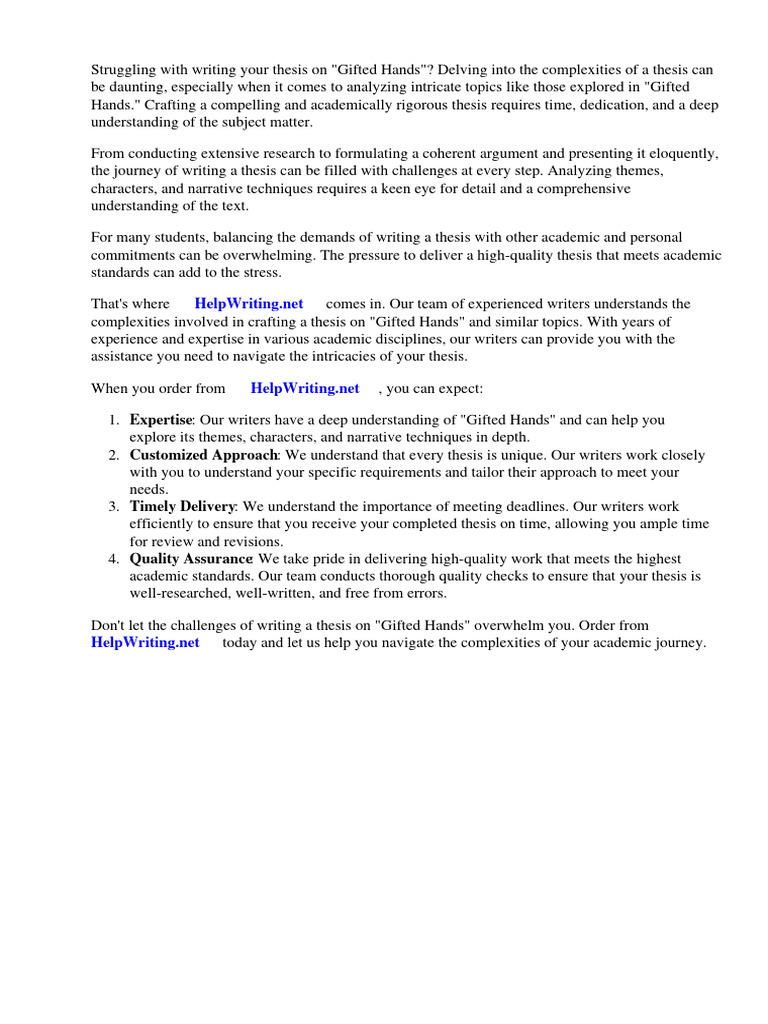 Thesis Help for "Gifted Hands" Analysis | PDF | Self-Improvement | Wellness