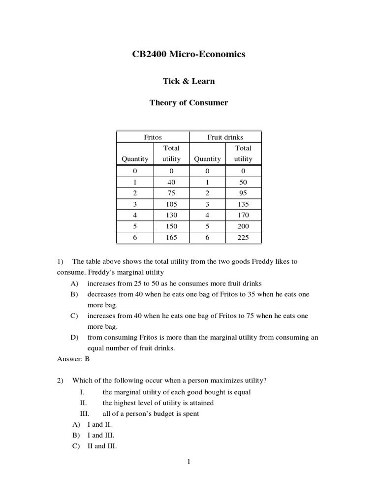 CB2400 Tick & Learn THEORY OF CONSUMER | PDF