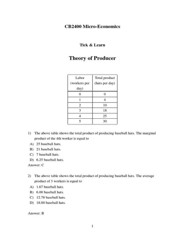 CB2400 Micro-Economics: Producer Theory | PDF | Labour Economics ...