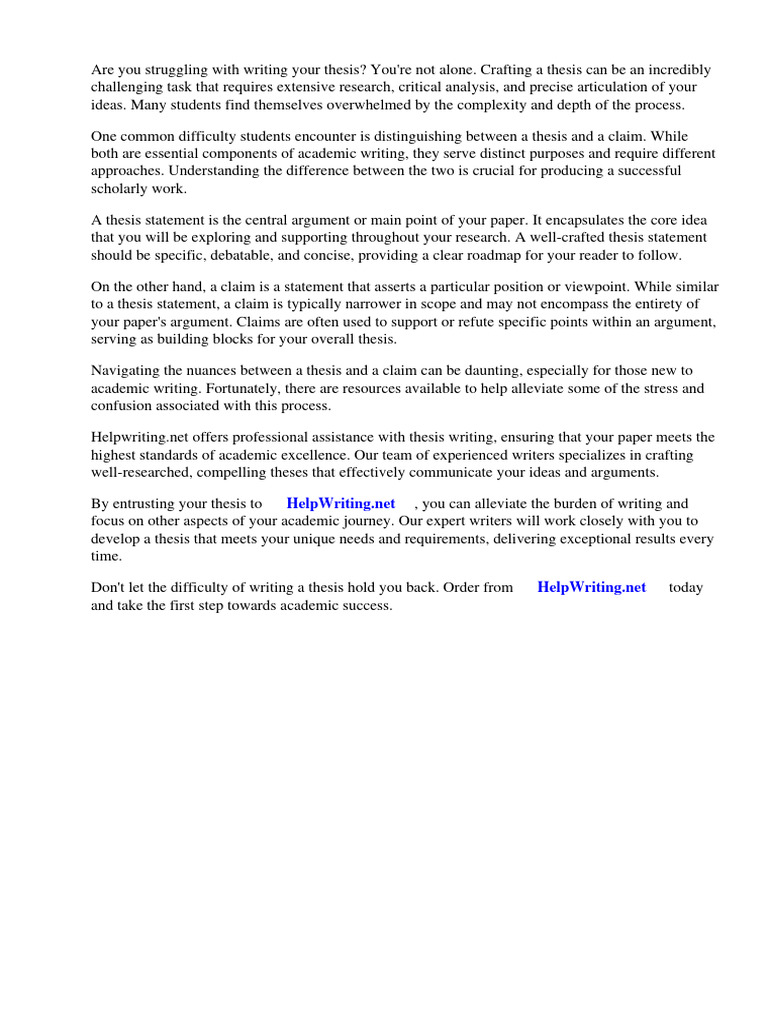 Difference Between Thesis and Claim | PDF | Thesis | Essays Difference Between Thesis and Claim | PDF | Thesis | Essays