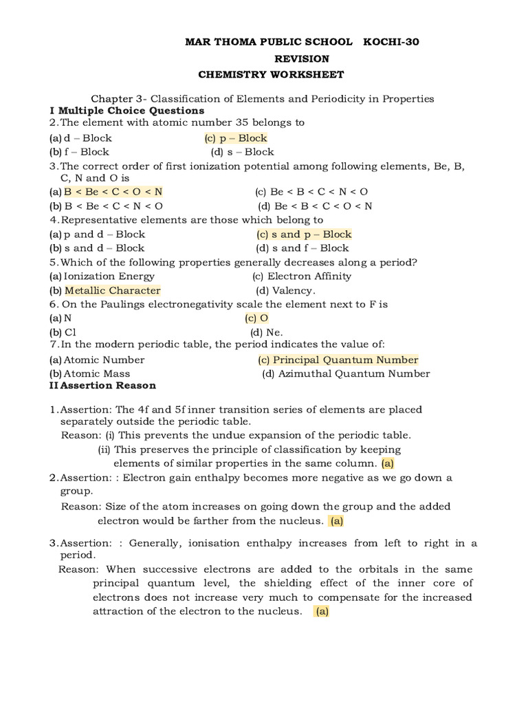 Answer Key XI CH 3 Worksheet 2 | PDF | Physical Sciences | Quantum ...