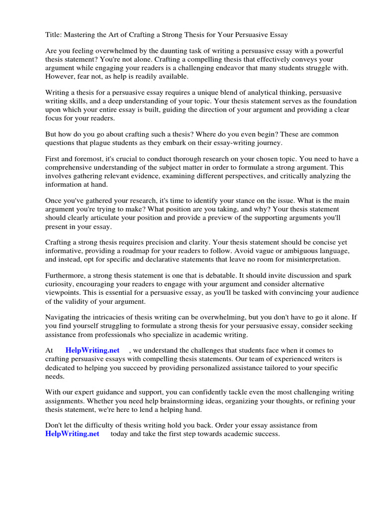 How To Write A Strong Thesis For A Persuasive Essay | PDF | Essays | Thesis