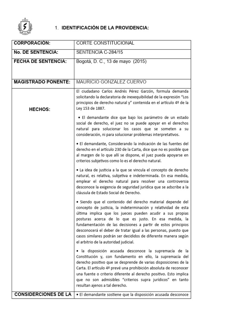 Modelo Ficha Tecnica de Sentencia | PDF | La Ley natural | Constitución