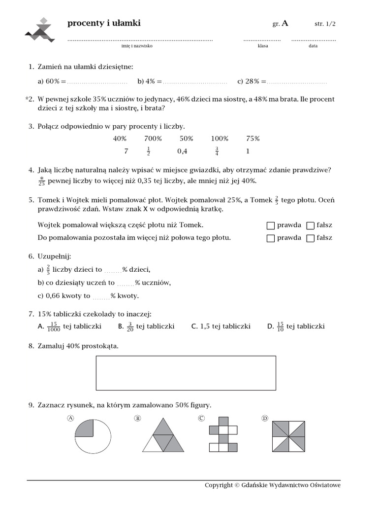 Klasa 6. Procenty Procenty I Ulamki | PDF