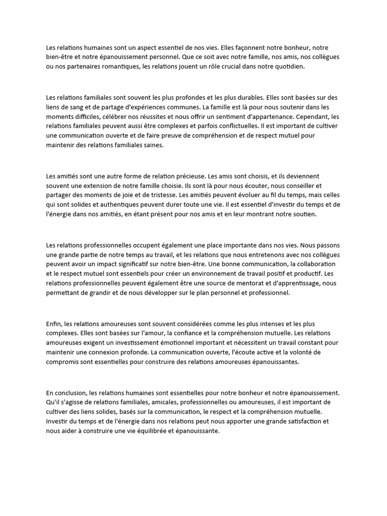 Importance des relations humaines aujourd'hui | PDF | Bonheur | Bien-être