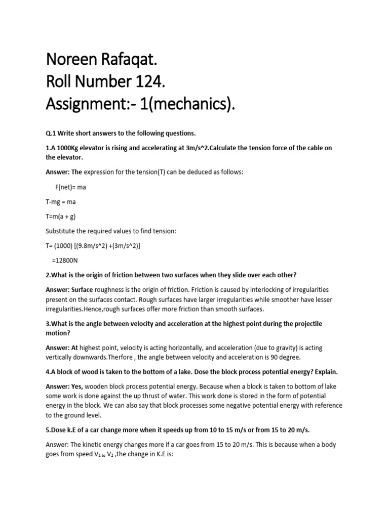 Roll Number 124 | PDF | Force | Friction